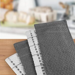 Utopia Towels Bundle of 18 Kitchen and Premium Hand Towels – Pack of 12 Dish Towels, 15”x25” (Grey & White) – 600 GSM Extra Large Grey Hand Towels, 16”x28” – Ring Spun Cotton & Super Soft