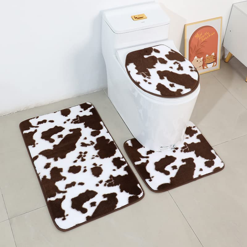 LucaSng Soft Bathroom Carpet 3 Piece Bathroom Rugs, Cow Style Bathroom Non Slip Mat Household Carpet (4)