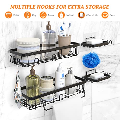 Elscop 4 Pack Shower Caddy Basket Shelf with Soap Holder, No Drilling Traceless Adhesive Shower Wall Shelves, Rustproof Kitchen Bathroom Shower Storage Organizer