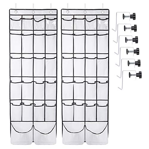 ULG Over The Door Shoe Organizer Shoe Holder with 22 Extra Large Clear Pockets Hanging Shoe Organizer with 3 Adjustable Metal Hooks for Bedroom Closet Bathroom Kitchen, 2 Pack White (62 x 21 inch)