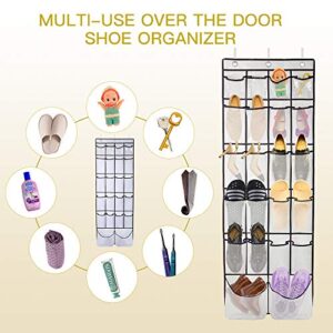 ULG Over The Door Shoe Organizer Shoe Holder with 22 Extra Large Clear Pockets Hanging Shoe Organizer with 3 Adjustable Metal Hooks for Bedroom Closet Bathroom Kitchen, 2 Pack White (62 x 21 inch)