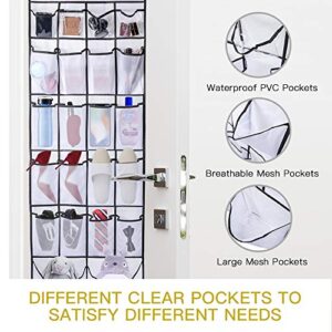 ULG Over The Door Shoe Organizer Shoe Holder with 22 Extra Large Clear Pockets Hanging Shoe Organizer with 3 Adjustable Metal Hooks for Bedroom Closet Bathroom Kitchen, 2 Pack White (62 x 21 inch)