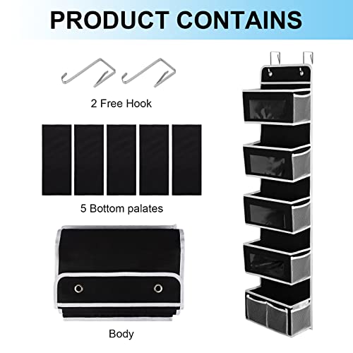 WONZON Over the Door Bag Organizer Hanging Closet Transparent Window Storage Pockets with Mental Hooks 2 Pack Multifunctional Storage (Black)