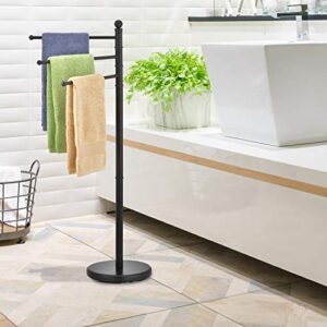 MyGift 40 Inch Freestanding Matte Black Towel Rack for Bathroom with 3 Swivel Bar Arms, Hanging Towel Holder Drying Rack