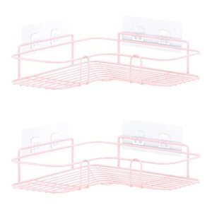 Navaris Self Adhesive Shower Caddy - Set of 2 Bathroom Organizer Shelves for Corner Wall of Bath - Toiletry Shampoo Storage Rack Holder - Pink