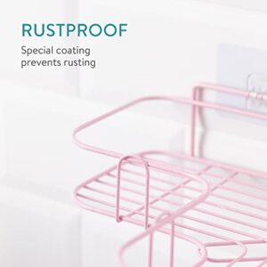 Navaris Self Adhesive Shower Caddy - Set of 2 Bathroom Organizer Shelves for Corner Wall of Bath - Toiletry Shampoo Storage Rack Holder - Pink