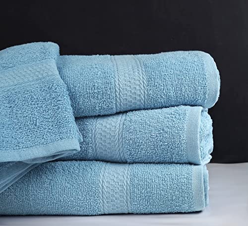 Brooklyn Linen 100% Cotton Bath Towels Set for Bathroom, 24x48 in Bath Towels 6 Pack, Large Hand Towels, Soft Absorbent, Premium Quality Aqua Blue Bath Towels