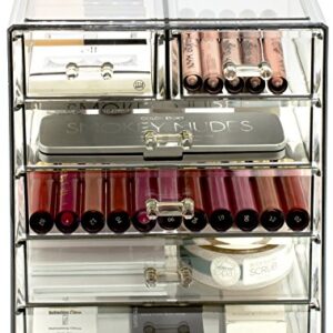 Sorbus Acrylic Clear Makeup Organizer - Big & Spacious Cosmetic Display Case - Stylish Designed Jewelry & Make Up Organizers and Storage for Vanity, Bathroom (4 Large, 2 Small Drawers - Black Jewel)