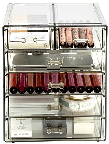 Sorbus Acrylic Clear Makeup Organizer - Big & Spacious Cosmetic Display Case - Stylish Designed Jewelry & Make Up Organizers and Storage for Vanity, Bathroom (4 Large, 2 Small Drawers - Black Jewel)