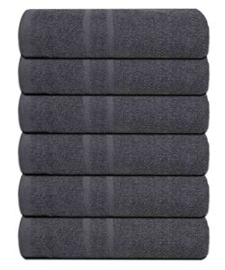 pristine linen bath towels, 100% cotton grey, 24 x 44 inches towels for bathroom, pool towels, large quick drying hotel towels, gym towels, towels for spa, pack of 6, ideal for every day use