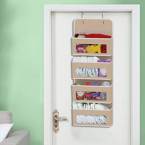 CHIVAN Over The Door Organizer, Super Behind The Door Storage Organizer with Door Rack and Large Clear Windows, Wall File Organizer, Hanging Organizer (Beige)