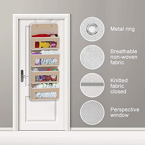 CHIVAN Over The Door Organizer, Super Behind The Door Storage Organizer with Door Rack and Large Clear Windows, Wall File Organizer, Hanging Organizer (Beige)