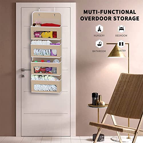 CHIVAN Over The Door Organizer, Super Behind The Door Storage Organizer with Door Rack and Large Clear Windows, Wall File Organizer, Hanging Organizer (Beige)