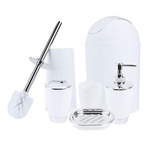 yosoo health gear bathroom accessories set, white bathroom accessories set, 6pcs plastic bathroom accessory set with toothbrush holder cup soup holder hand sanitizer bottle toilet brush bin