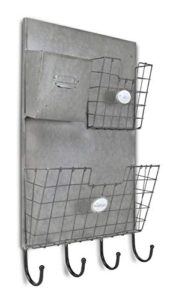 contemporary home living 32.5" silver wall organizer with storage slots and bottom hooks