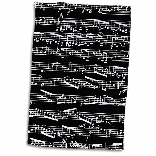 3D Rose Black and White Notes-Stylish Sheet Music-Piano Notation-Contemporary Musician Gifts Hand/Sports Towel, 15 x 22