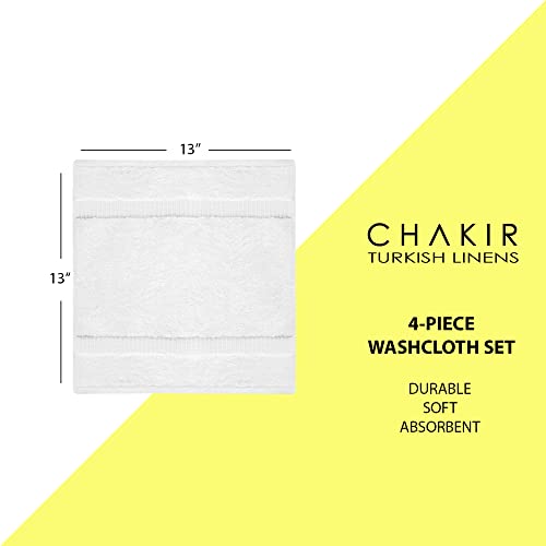 Chakir Turkish Linens | Hotel & Spa Quality 100% Cotton Premium Turkish Towels | Soft & Absorbent (4-Piece Washcloths, White)