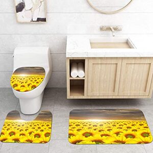 VividHome 4Pcs Sunflowers Shower Curtain Sets with Non-Slip Rugs Toilet Lid Cover and Bath Mat Yellow Floral in The Sunset Landscape Shower Curtains with 12 Hooks Waterproof Bathroom Accessories Set