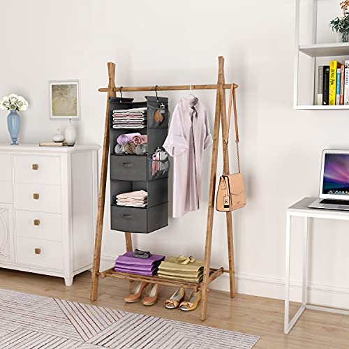 MAX Houser 6 Tier Shelf Hanging Closet Organizer and 5 Tier Shelf Hanging Closet Organizer, Closet Hanging Shelf with 2 Sturdy Hooks for Storage, Foldable,Beige and Grey-D2