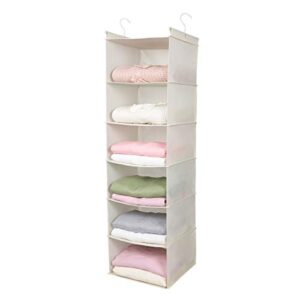 MAX Houser 6 Tier Shelf Hanging Closet Organizer and 5 Tier Shelf Hanging Closet Organizer, Closet Hanging Shelf with 2 Sturdy Hooks for Storage, Foldable,Beige and Grey-D2