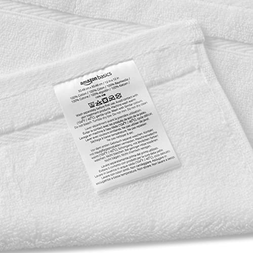 Amazon Basics Cotton Washcloths, Made with 30% Recycled Cotton Content - 12-Pack, White