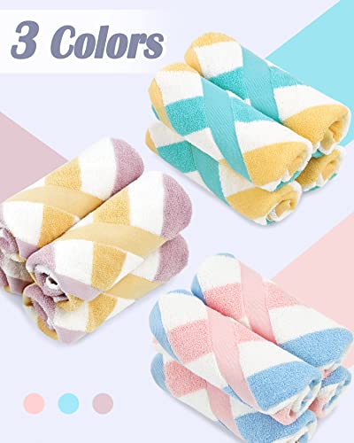 Striped Cotton Washcloths Small Towels Set, 12 Pack Bath Washcloths for Your Face and Body 13 x 13 Inches, Face Cloths for Washing Face, 3 Colors Wash Cloths Face Towels for Bathroom