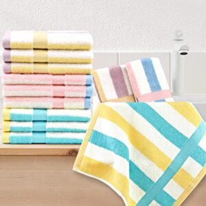 Striped Cotton Washcloths Small Towels Set, 12 Pack Bath Washcloths for Your Face and Body 13 x 13 Inches, Face Cloths for Washing Face, 3 Colors Wash Cloths Face Towels for Bathroom