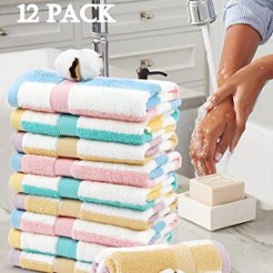 Striped Cotton Washcloths Small Towels Set, 12 Pack Bath Washcloths for Your Face and Body 13 x 13 Inches, Face Cloths for Washing Face, 3 Colors Wash Cloths Face Towels for Bathroom