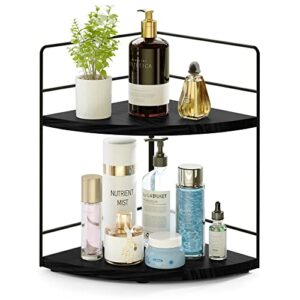 zgo 2-tier bathroom counter organizer, corner bathroom organizer countertop, makeup organizer for vanity skincare organizers and storage, kitchen counter shelf organizer perfume organizer(black)