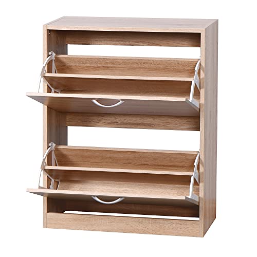 HomVent Modern Shoe Cabinet with 2 Flip Drawers for Entryway Natural Wood Grain Shoe Rack Cabinet Freestanding Shoe Storage Organizer for Small Space