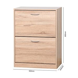 HomVent Modern Shoe Cabinet with 2 Flip Drawers for Entryway Natural Wood Grain Shoe Rack Cabinet Freestanding Shoe Storage Organizer for Small Space