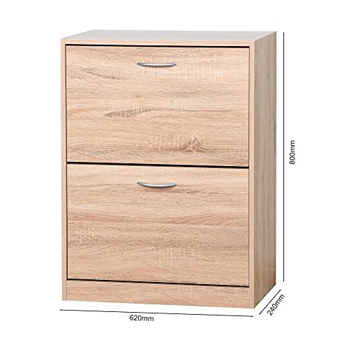 HomVent Modern Shoe Cabinet with 2 Flip Drawers for Entryway Natural Wood Grain Shoe Rack Cabinet Freestanding Shoe Storage Organizer for Small Space