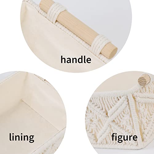 TIMEYARD Macrame Storage Baskets for Toilet Paper, Small Decorative Shelf Baskets for Bedroom, Bathroom, Living room, Boho Decor Box for small items, Set of 2, Beige