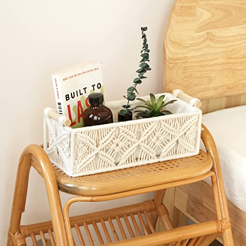 TIMEYARD Macrame Storage Baskets for Toilet Paper, Small Decorative Shelf Baskets for Bedroom, Bathroom, Living room, Boho Decor Box for small items, Set of 2, Beige