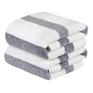 jml microfiber bath towels, bath towel 2 pack(30" x 60"), oversized, soft, super absorbent and fast drying, multipurpose use for sports, fitness, yoga, waffle stripe grey