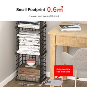 FlidRunest 4 Tier Wire Cube Storage Shelf, Simply 4-Shelf Bookcase, Cube Storage Organizer, Bookshelve Bookcase Floor Standing, Storage Wire Stackable Cube Set, Book Shelf for Bedroom/Office