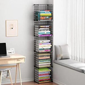 FlidRunest 4 Tier Wire Cube Storage Shelf, Simply 4-Shelf Bookcase, Cube Storage Organizer, Bookshelve Bookcase Floor Standing, Storage Wire Stackable Cube Set, Book Shelf for Bedroom/Office