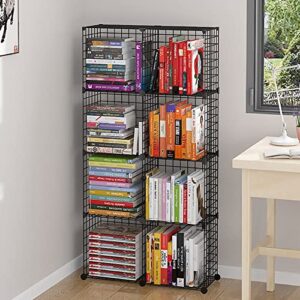 FlidRunest 4 Tier Wire Cube Storage Shelf, Simply 4-Shelf Bookcase, Cube Storage Organizer, Bookshelve Bookcase Floor Standing, Storage Wire Stackable Cube Set, Book Shelf for Bedroom/Office