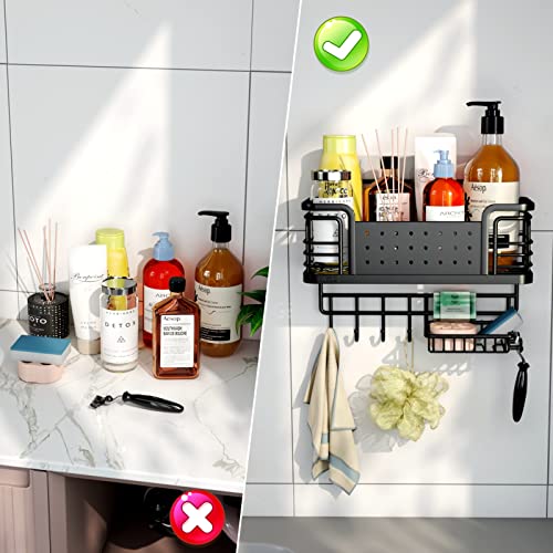 LIVOD Shower Organizer, Adhesive Shower Caddy with Soap Holder，No Drilling Rustproof Shower Shelf for Inside Shower，Stainless Steel Shower Rack for Bathroom Storage, Black