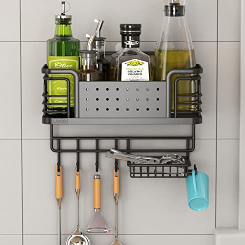 LIVOD Shower Organizer, Adhesive Shower Caddy with Soap Holder，No Drilling Rustproof Shower Shelf for Inside Shower，Stainless Steel Shower Rack for Bathroom Storage, Black