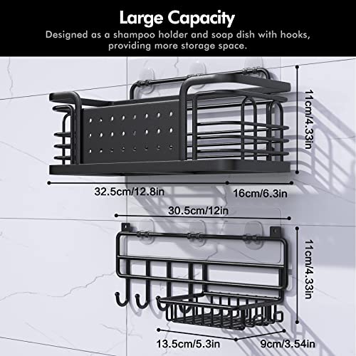 LIVOD Shower Organizer, Adhesive Shower Caddy with Soap Holder，No Drilling Rustproof Shower Shelf for Inside Shower，Stainless Steel Shower Rack for Bathroom Storage, Black