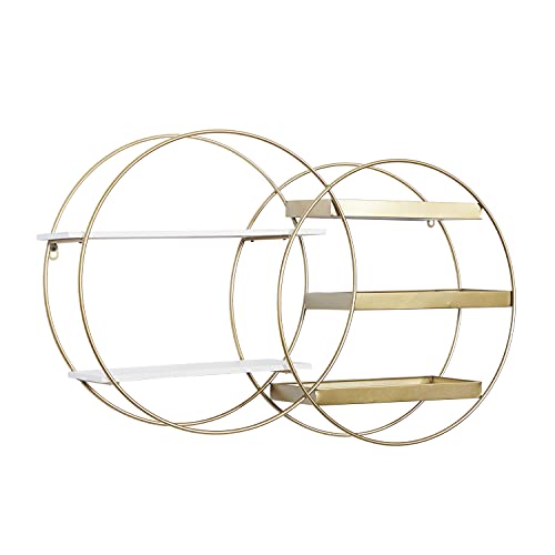 Deco 79 Metal Round 5 Shelf Wall Shelf, 34" x 18" x 20", Gold