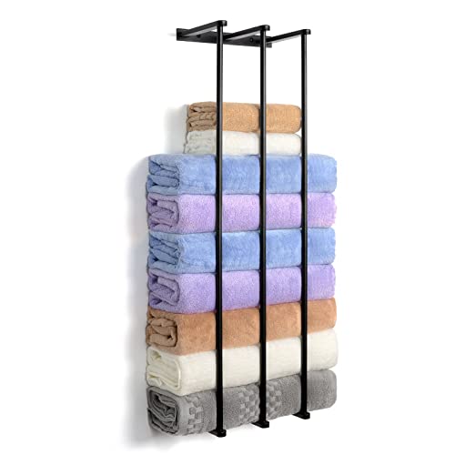 Yoimori Towel Racks for Bathroom, 3 Bar Towel Rack Wall Mounted for Bathroom Towel Storage, Metal Bathroom Towel Holder for Large Rolled Towels, Small Towels (Black)