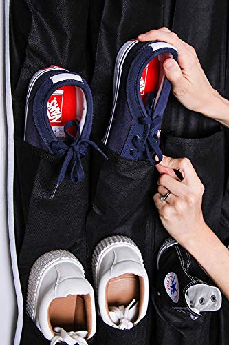 VONOTO Over The Door Shoe Organizer, Heavy Duty Protection for Designer Shoes & Pointy Heels w/Air-Flow Mesh for Stinky Sport & Tennis Shoes - 20 Clear Extra Large Pockets Rack - Black