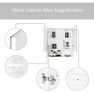 Bathroom Medicine Cabinet with Adjustable Shelf and Double Mirror Doors, Wooden Wall Mirror Cabinet Multipurpose Storage Organizer Bathroom, Living Room, White, 20.9 x 5.1 x 22.8 in