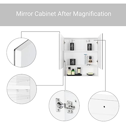 Bathroom Medicine Cabinet with Adjustable Shelf and Double Mirror Doors, Wooden Wall Mirror Cabinet Multipurpose Storage Organizer Bathroom, Living Room, White, 20.9 x 5.1 x 22.8 in