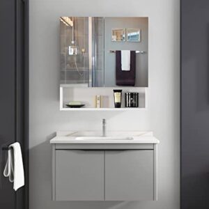 Bathroom Medicine Cabinet with Adjustable Shelf and Double Mirror Doors, Wooden Wall Mirror Cabinet Multipurpose Storage Organizer Bathroom, Living Room, White, 20.9 x 5.1 x 22.8 in