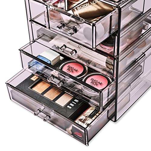 Sorbus Acrylic Clear Makeup Organizer - Big & Spacious Cosmetic Display Case - Stylish Designed Jewelry & Make Up Organizers and Storage for Vanity, Bathroom (4 Large, 2 Small Drawers) [Purple]