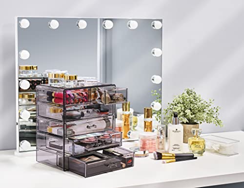 Sorbus Acrylic Clear Makeup Organizer - Big & Spacious Cosmetic Display Case - Stylish Designed Jewelry & Make Up Organizers and Storage for Vanity, Bathroom (4 Large, 2 Small Drawers) [Purple]