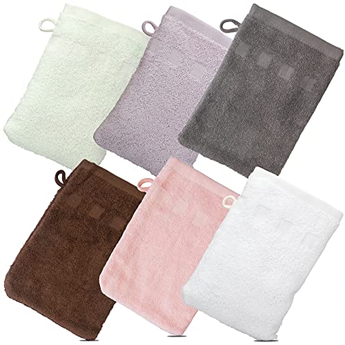 Made Easy Kit Bath Mitts - Pack of 6 - (6" x 9") European Style Washcloth with Loop by MEK (Variety, 6 x 9 inches)